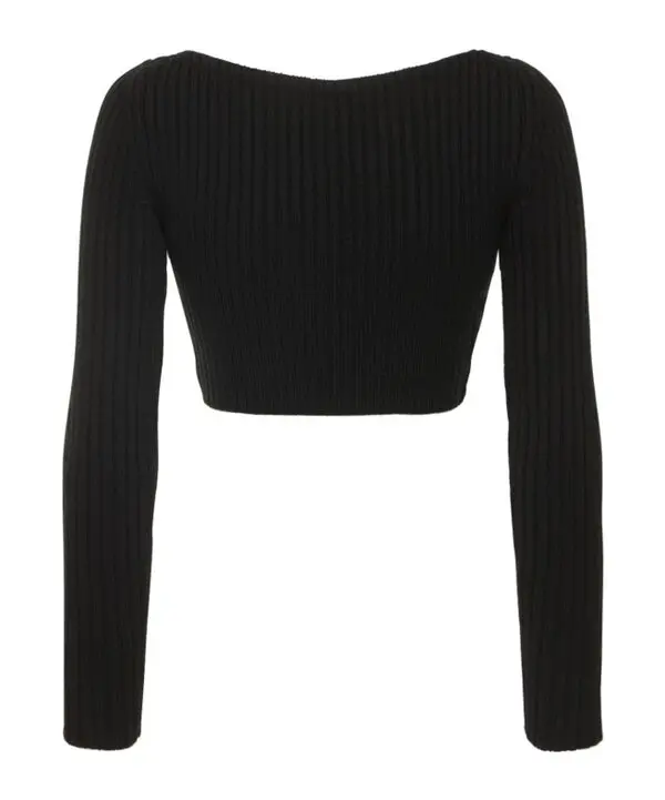Michael Kors Wool Ribbed Knit Cropped Top With Zip
