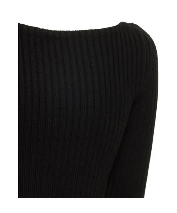 Michael Kors Wool Ribbed Knit Cropped Top With Zip
