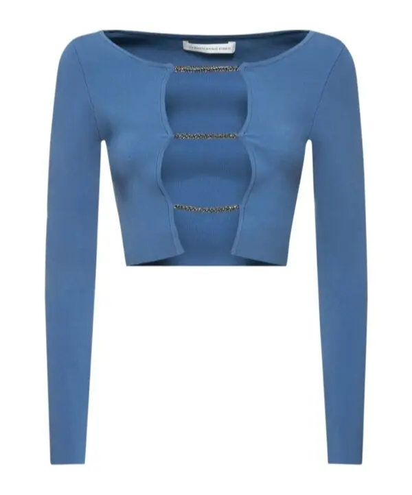 Christopher Esber Crystal Cutout Rib Jersey Top