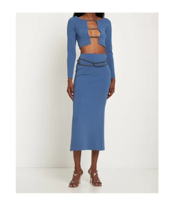 Christopher Esber Crystal Cutout Rib Jersey Top