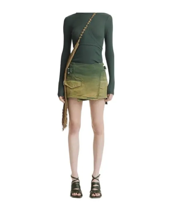 DION LEE Faded Denim Mini Wrap Skirt