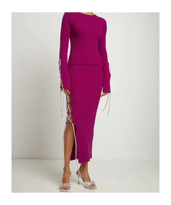 Giuseppe Di Morabito Embellished Wool Knit Midi Skirt - Purple