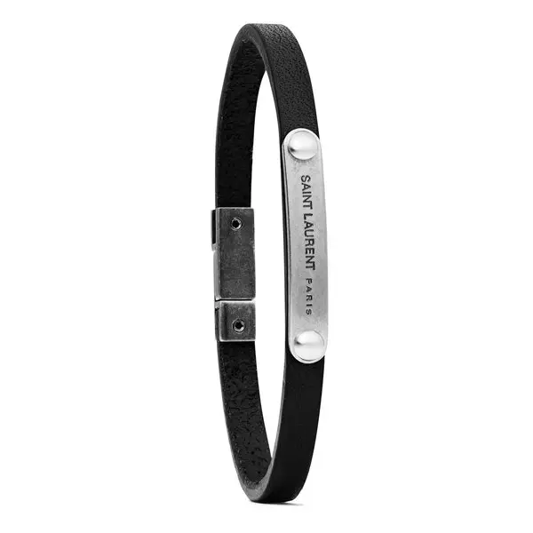 Saint Laurent Leather Id Tag Bracelet