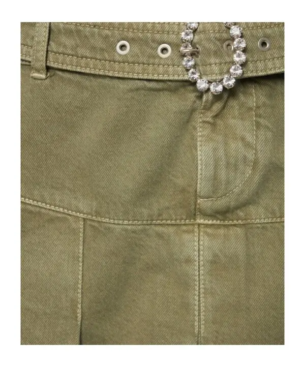 Alessandra Rich Pleated Denim Mini Skirt W/ Buckle