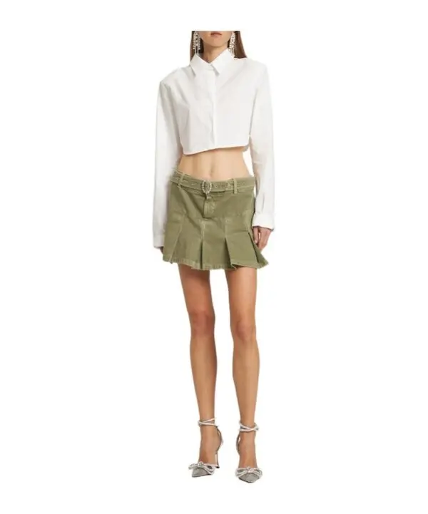 Alessandra Rich Pleated Denim Mini Skirt W/ Buckle