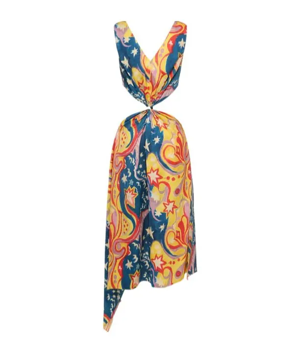 Marni Printed Envers Satin Cutout Midi Dress