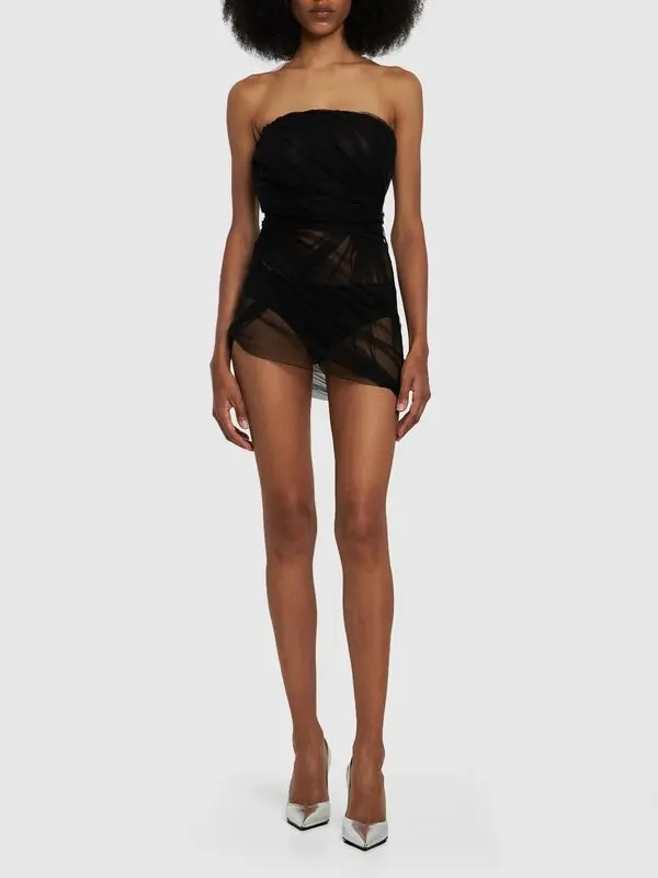 Attico Eita Draped Tulle Mini Dress