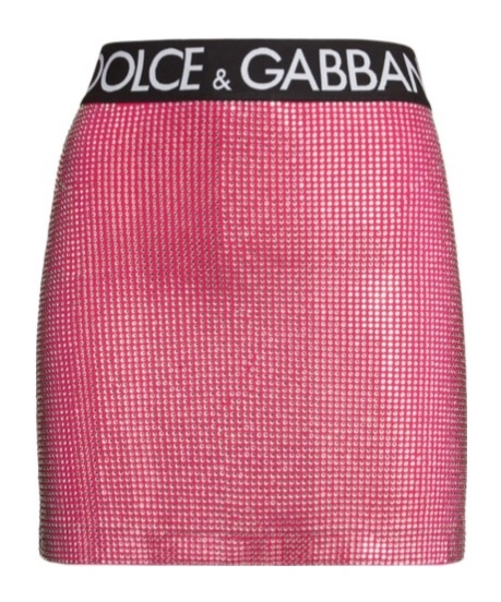 Dolce & Gabbana Embellished Jersey Mini Skirt W/ Logo - Pink