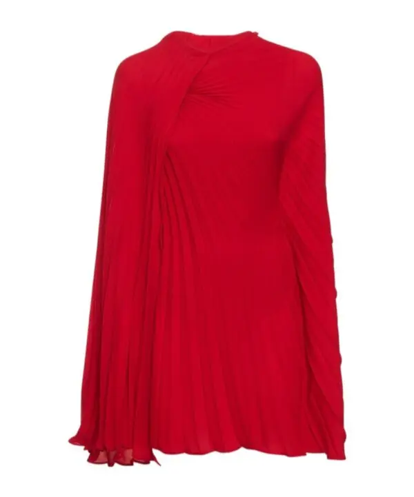Valentino Garavani Diagonal Pleat Silk Georgette Mini Dress - Red