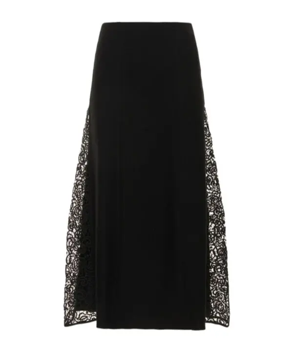 Gabriela Hearst Wool Knit Midi Skirt With Lace