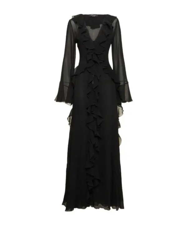 Blumarine Cotton Silk Georgette Frill Long Dress
