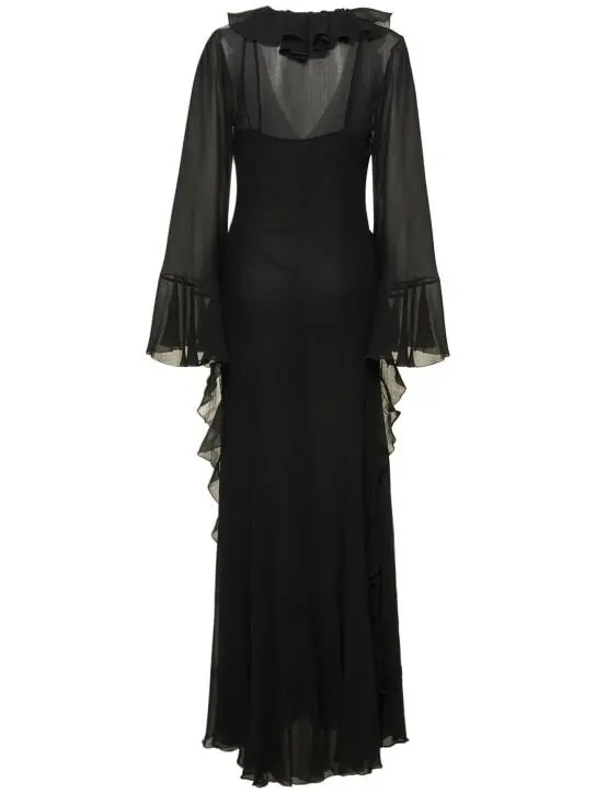 Blumarine Cotton Silk Georgette Frill Long Dress