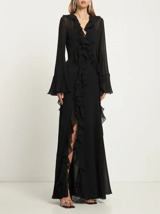 Blumarine Cotton Silk Georgette Frill Long Dress