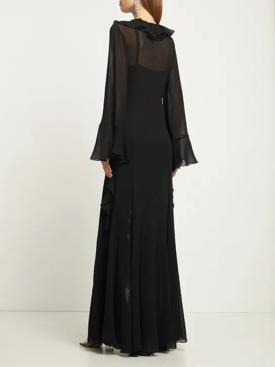 Blumarine Cotton Silk Georgette Frill Long Dress