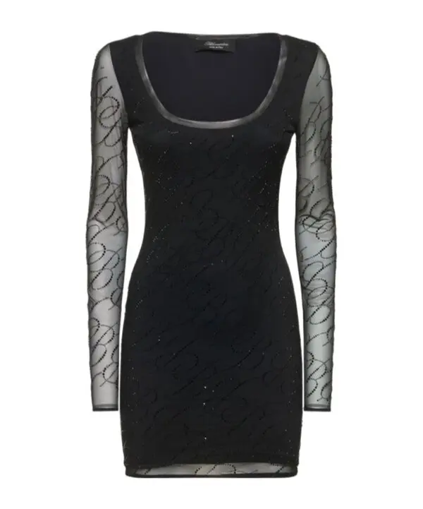Blumarine Mesh Hotfix Logo Mini Dress