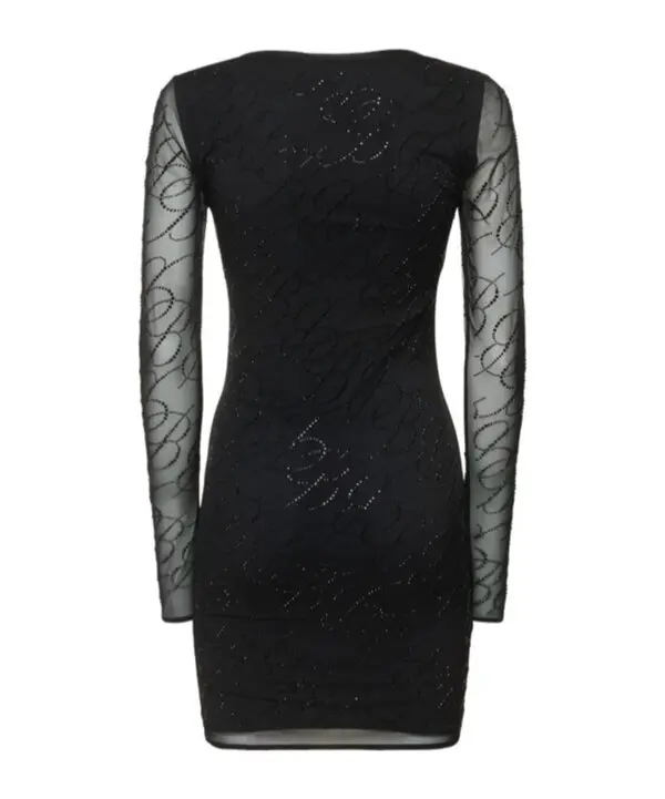Blumarine Mesh Hotfix Logo Mini Dress