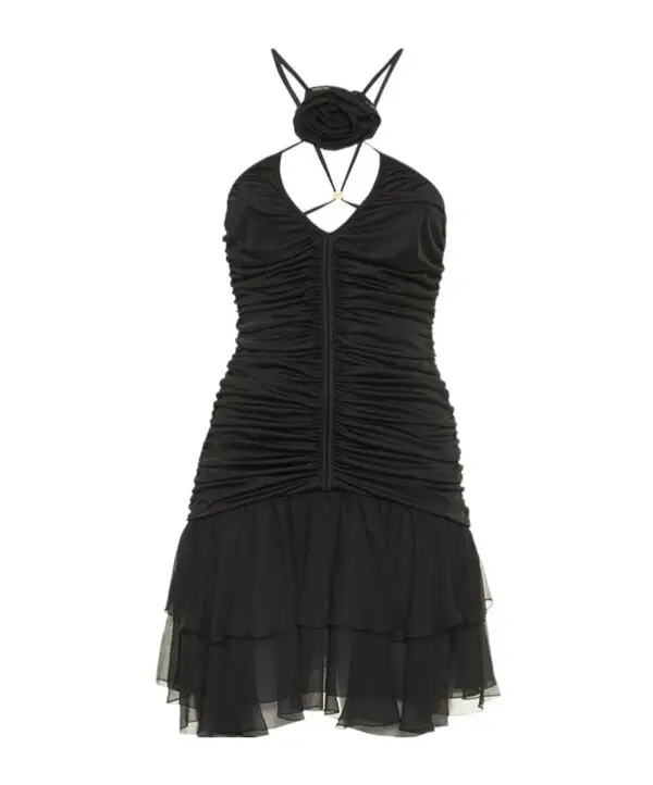 Blumarine Jersey Chiffon Mini Dress With Flower