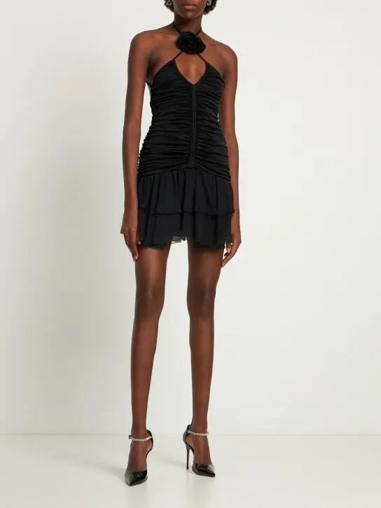 Blumarine Jersey Chiffon Mini Dress With Flower