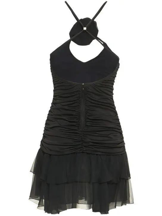 Blumarine Jersey Chiffon Mini Dress With Flower