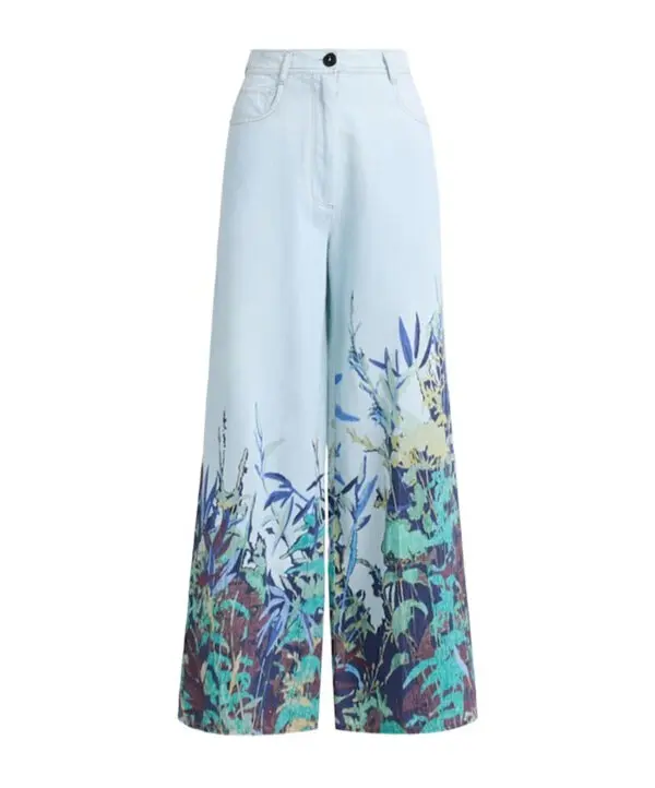 FORTE_FORTE Printed Denim Wide-leg Pants