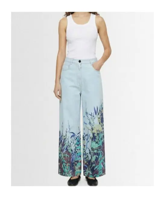 FORTE_FORTE Printed Denim Wide-leg Pants