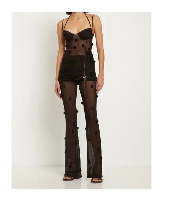 Jacquemus Le Pantalon Espelho Beaded Mesh Pants