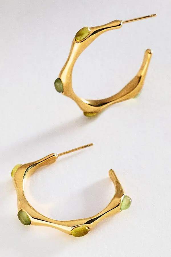 Anthropologie Stone Hoop Earrings - Green