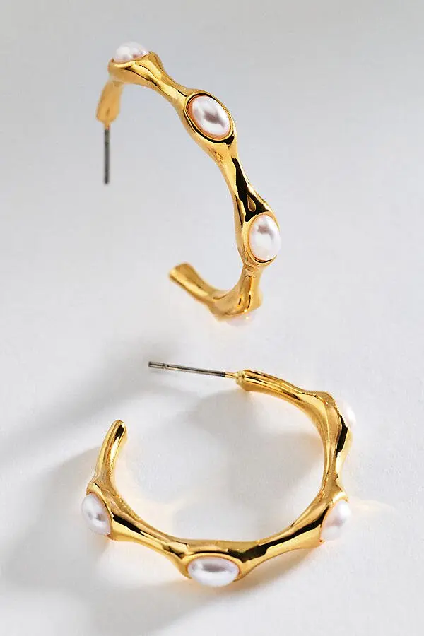 Anthropologie Pearled Hoop Earrings - Pearl