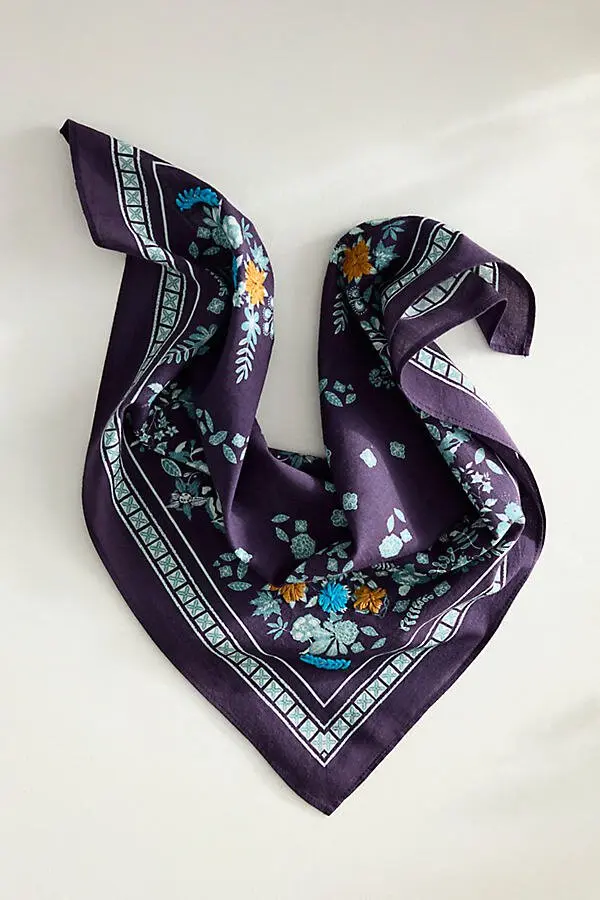 TERRAIN Embroidered Fall Floral Bandana - Grape
