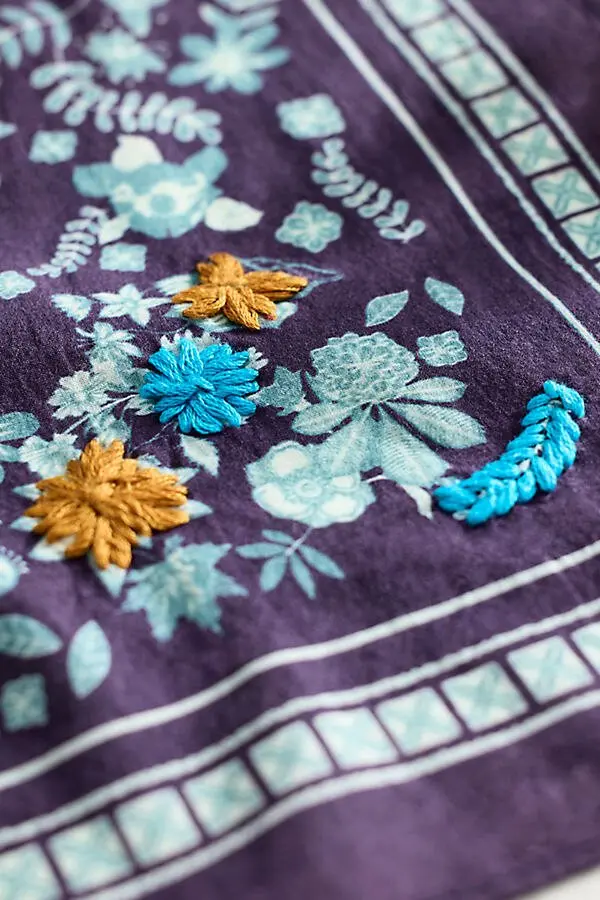 TERRAIN Embroidered Fall Floral Bandana - Grape
