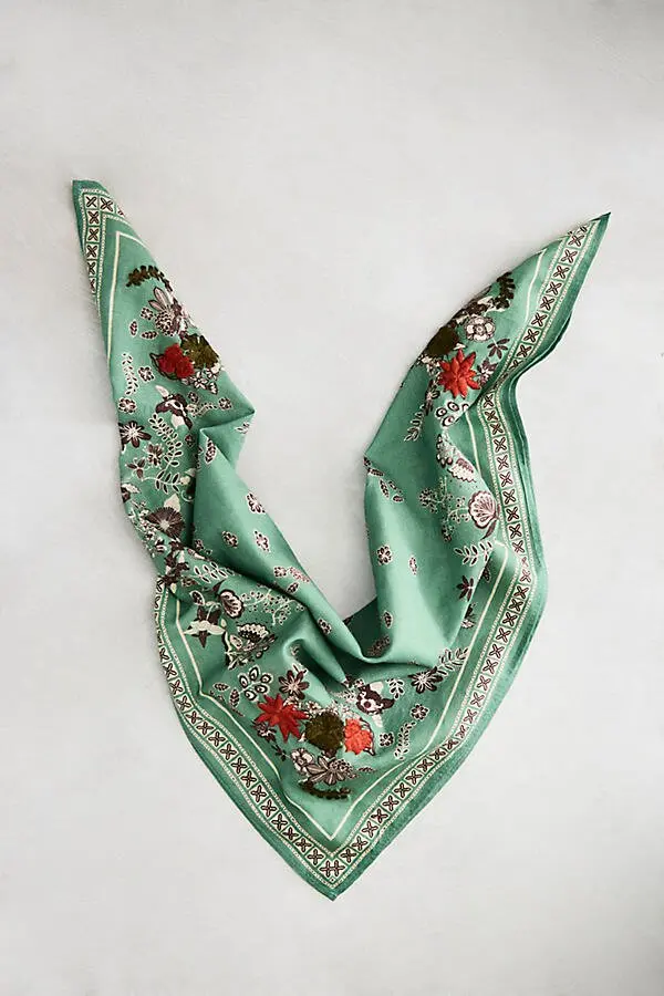 TERRAIN Embroidered Fall Floral Bandana - Green