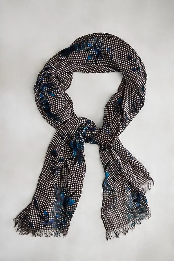 ELIZABETH GILLETT Ggham Floral Micromodal Scarf - Blue