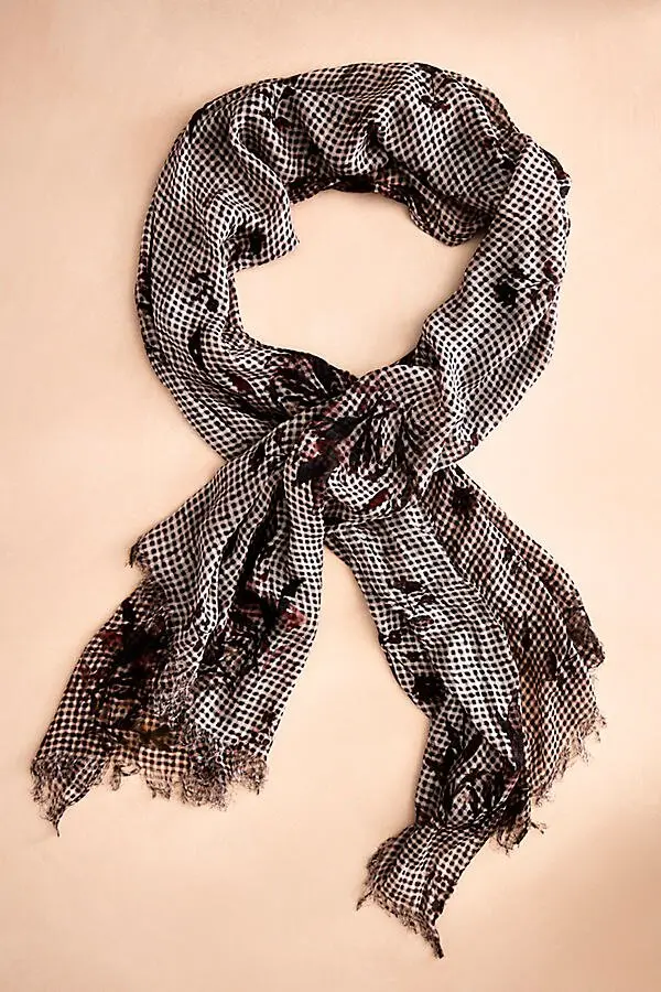ELIZABETH GILLETT Ggham Floral Micromodal Scarf - Brown