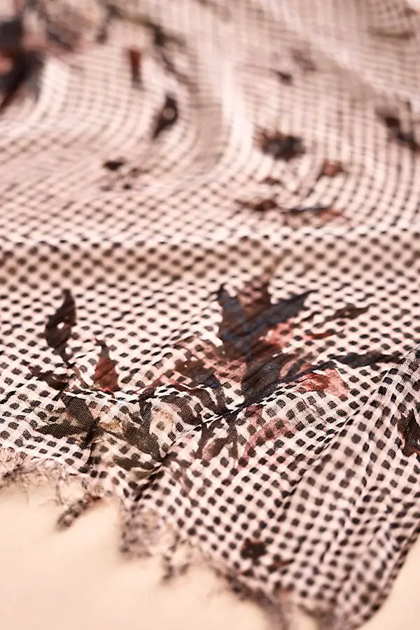 ELIZABETH GILLETT Ggham Floral Micromodal Scarf - Brown