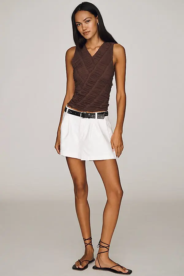 PILCRO Ruched Mesh Tank Top
