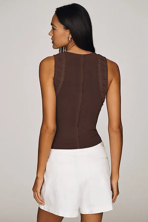 PILCRO Ruched Mesh Tank Top