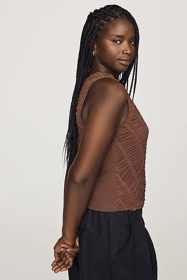 PILCRO Ruched Mesh Tank Top