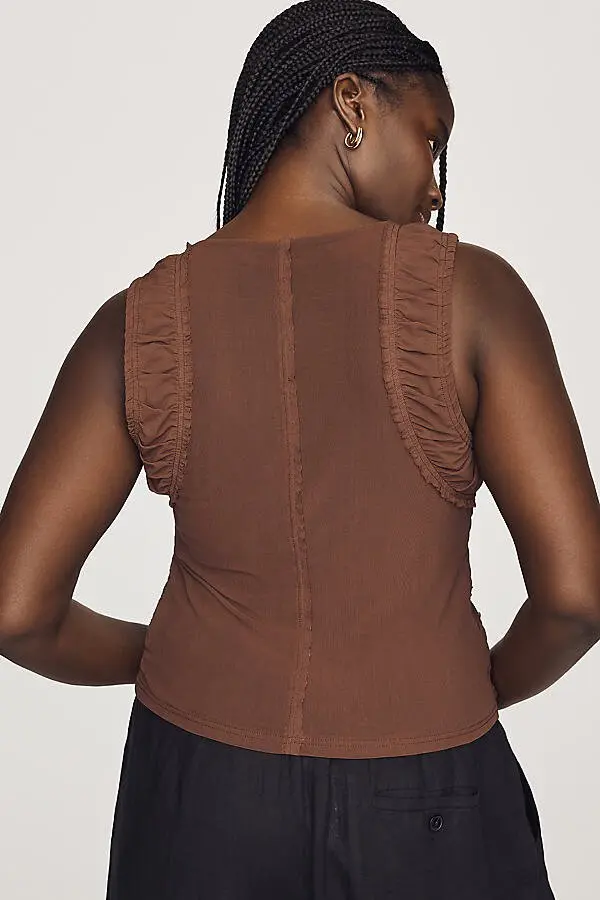 PILCRO Ruched Mesh Tank Top