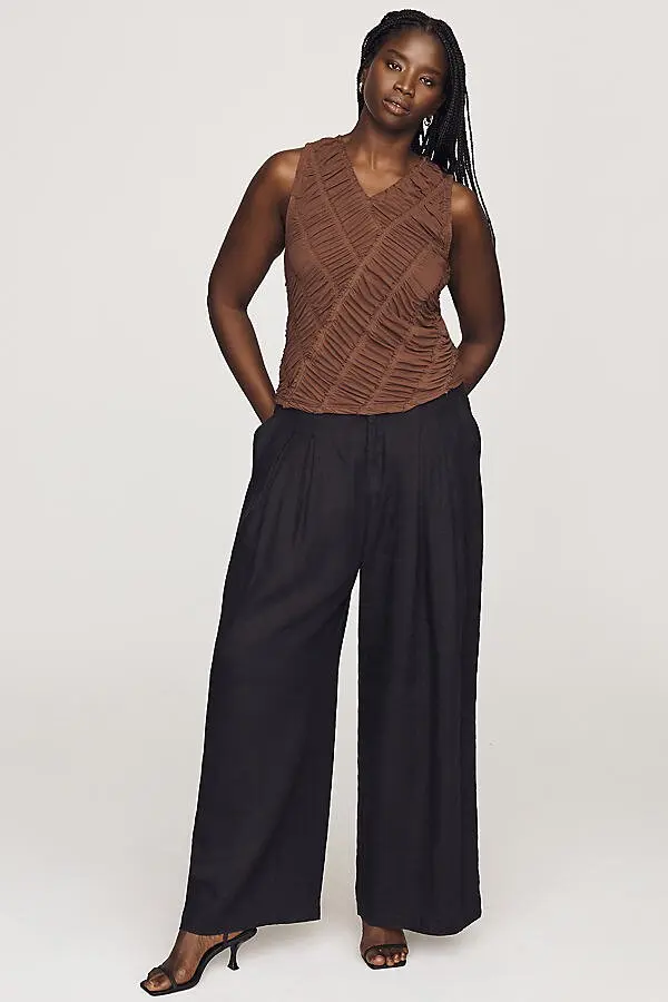 PILCRO Ruched Mesh Tank Top