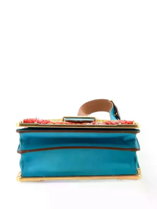 Prada Cahier Crossbody Bag Embroidered Straw With Leather Small Shoulder Bag