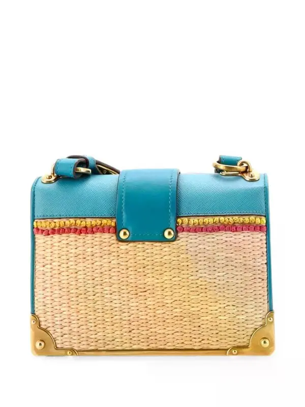 Prada Cahier Crossbody Bag Embroidered Straw With Leather Small Shoulder Bag