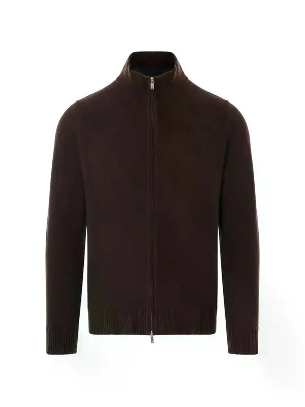 Alpha Studio Zip-up High-neck Cardigan - Brown