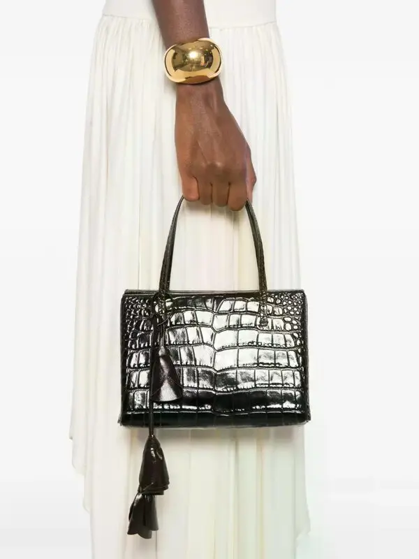 Magda Butrym Croc-effect Floral-pendant Tote Bag - Black