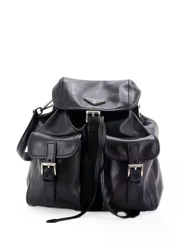 Prada Double Pocket Soft Calf Small Shoulder Bag - Black