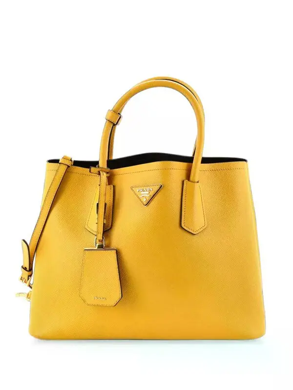 Prada Cuir Double Saffiano Leather Medium Tote Bag - Yellow