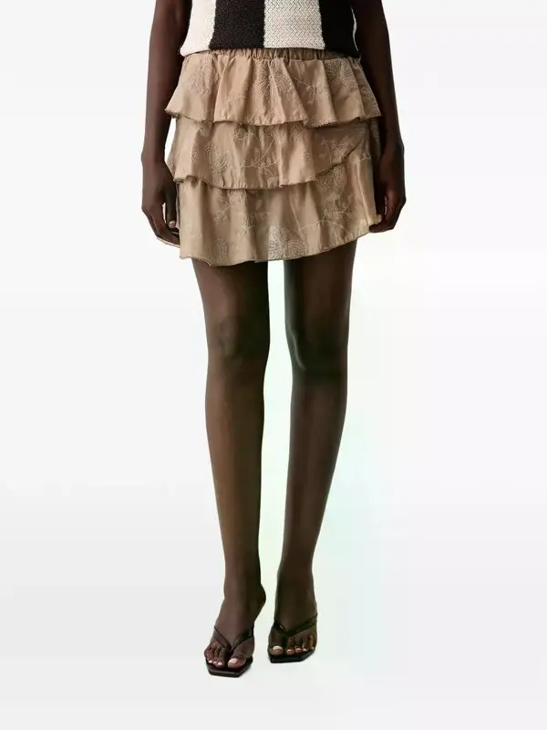 VICOLO Embroidered Ruffled Mini Skirt
