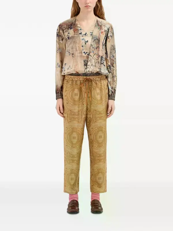 PIERRE-LOUIS MASCIA Aloe Baroque-pattern Straight-leg Trousers