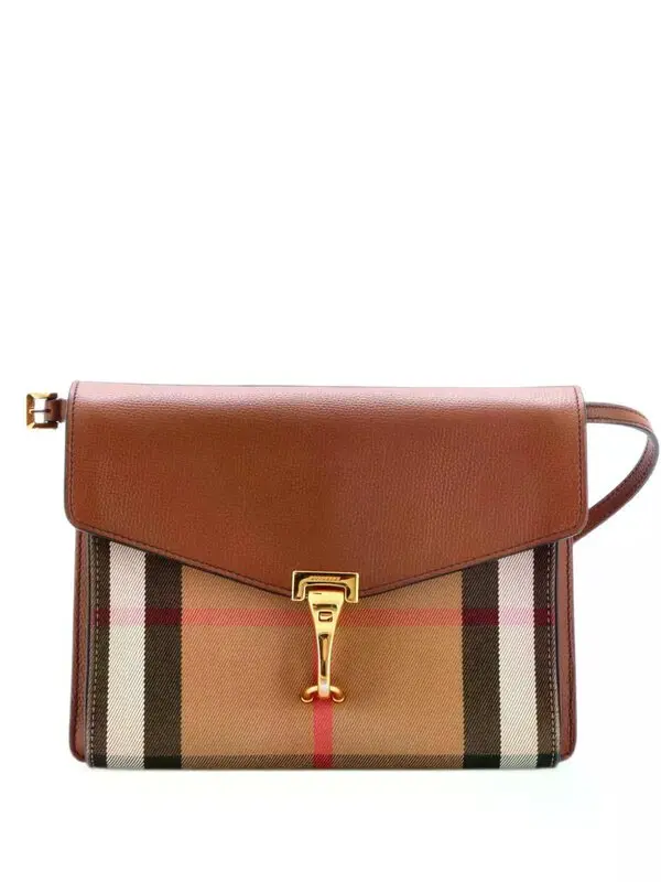 Burberry Macken Leather And House Check Canvas Small Crossbody Bag - Brown