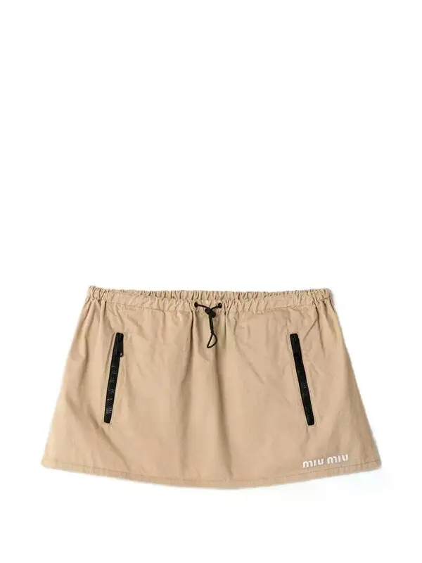 Miu Miu Drawstring-waist Logo-print Skirt - Neutrals
