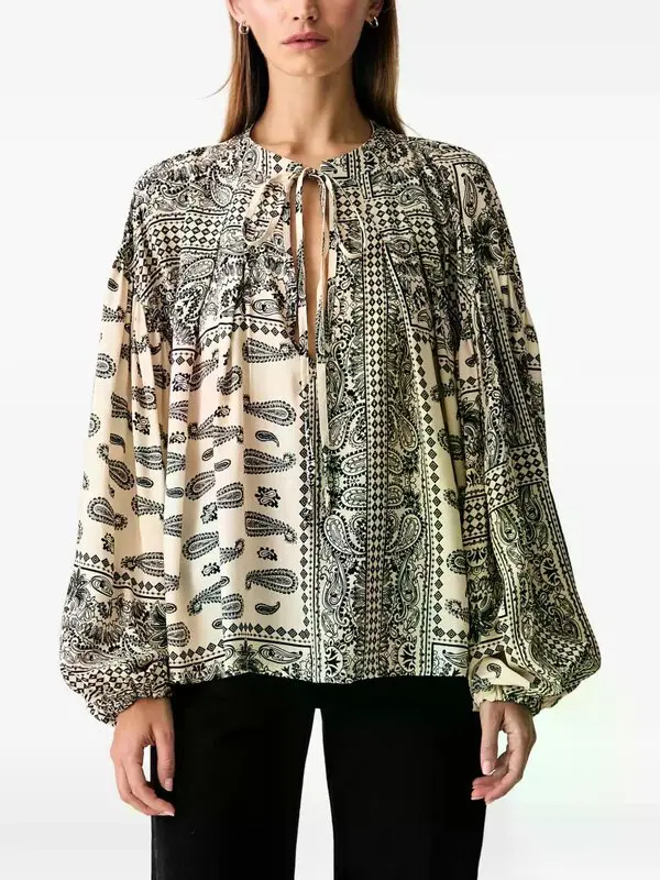 VICOLO Paisley-print Tie-neck Blouse